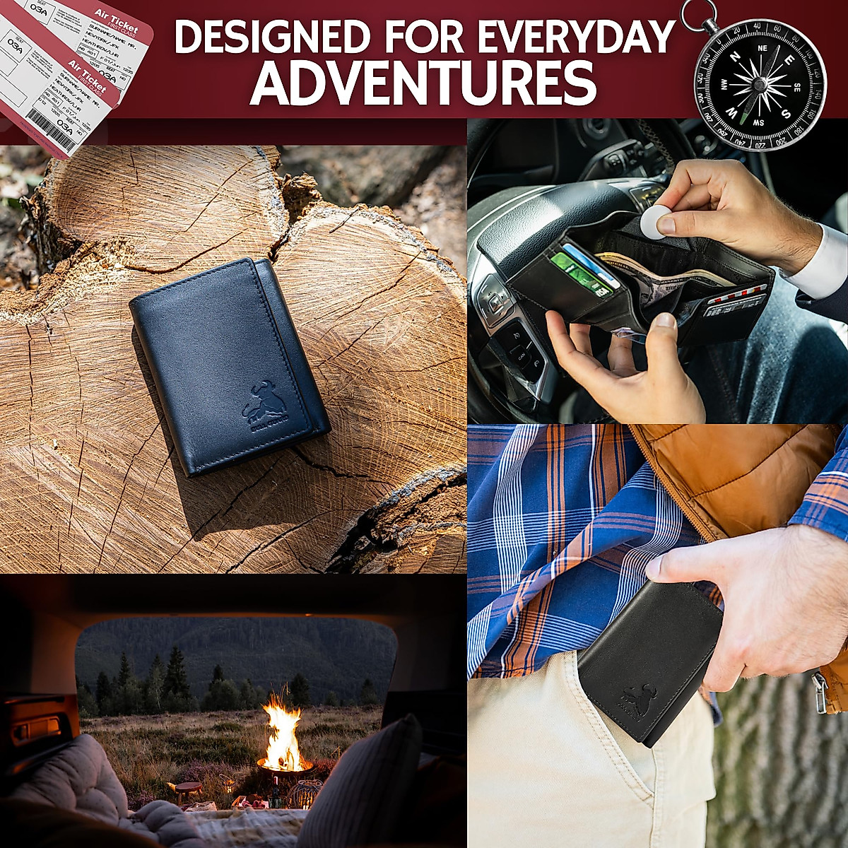 BULL GUARD Genuine Nappa Leather Trifold Wallet For Men RFID And ID Window