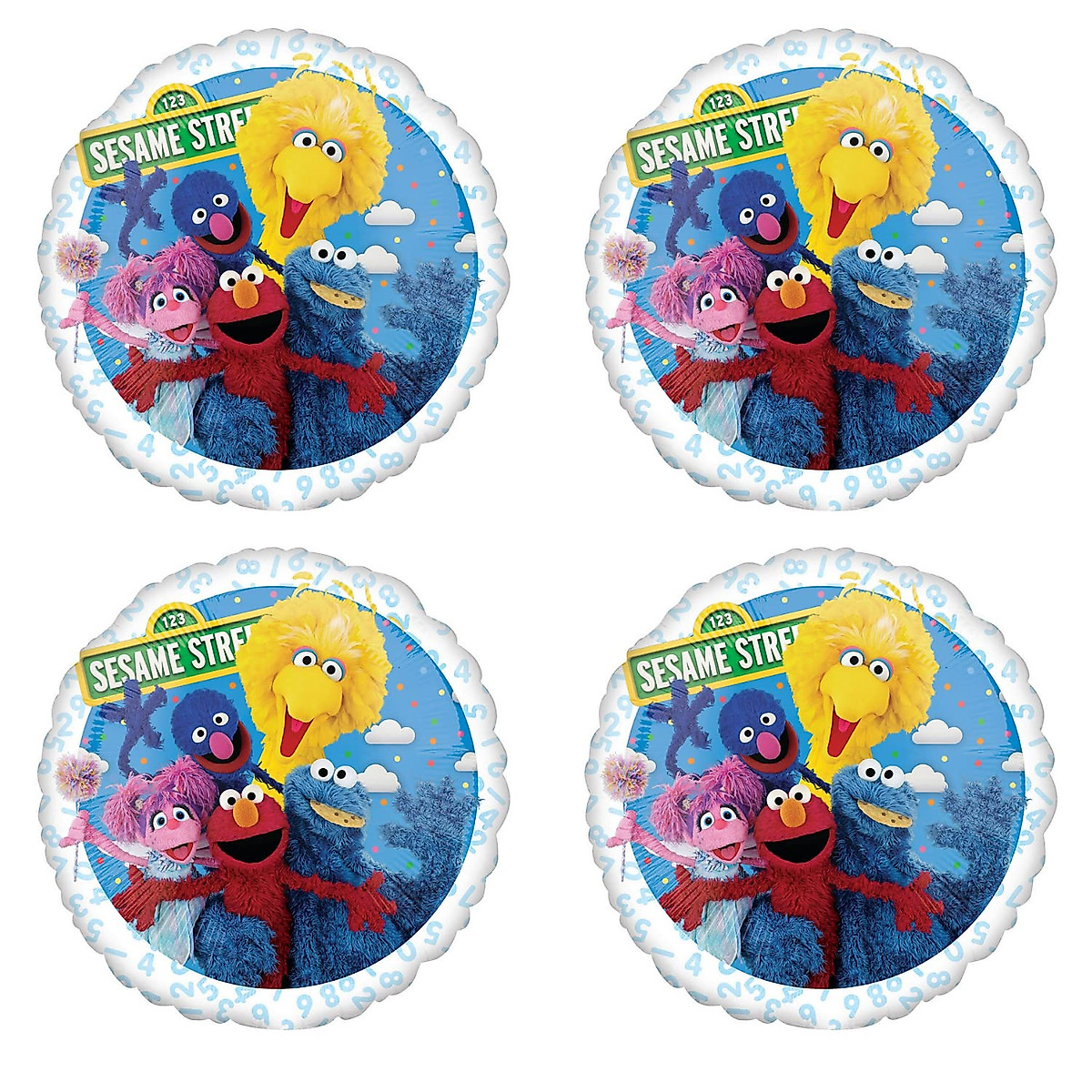Sesame Street Kids Party Balloons - Set Of 4 Seasame Street Birthday Theme Balloon Decorations Featuring Elmo Big Bird Abby Cadabby Grover And Cookie Monster