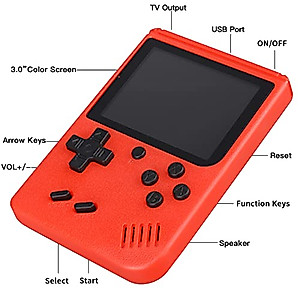 Handheld Game Console, Portable Retro Video Game Console with 400 Classical FC Games 3.0-Inch Screen 1020mAh Rechargeable Battery Support for Connecting TV (Red)