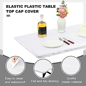 Boao 6 Pcs Disposable Plastic Tablecloth Parties Picnic Table Covers with Elastic Fitted Elastic Plastic Table Cover Rectangle Waterproof for Indoor, Outdoor, Picnic, Camping (White,72 x 30 Inch)