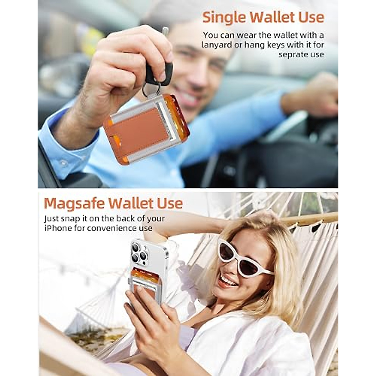 ExtreLife For Magsafe Wallet, Strong Magnetic Wallet for iPhone 15/14/13/12 Series, Magnetic Card Holder Wallet for iPhone Wallet Magsafe with 2 Card Slots, Vegan Leather, Hold 7 Cards, Slim, Brown