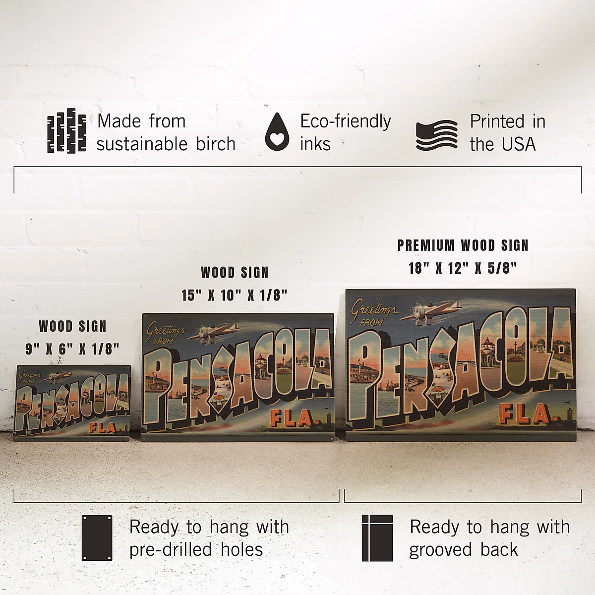 Lantern Press 6x9 Inch Wood Sign, Ready to Hang Wall Decor, Greetings from Pensacola, Florida (Airplanes)