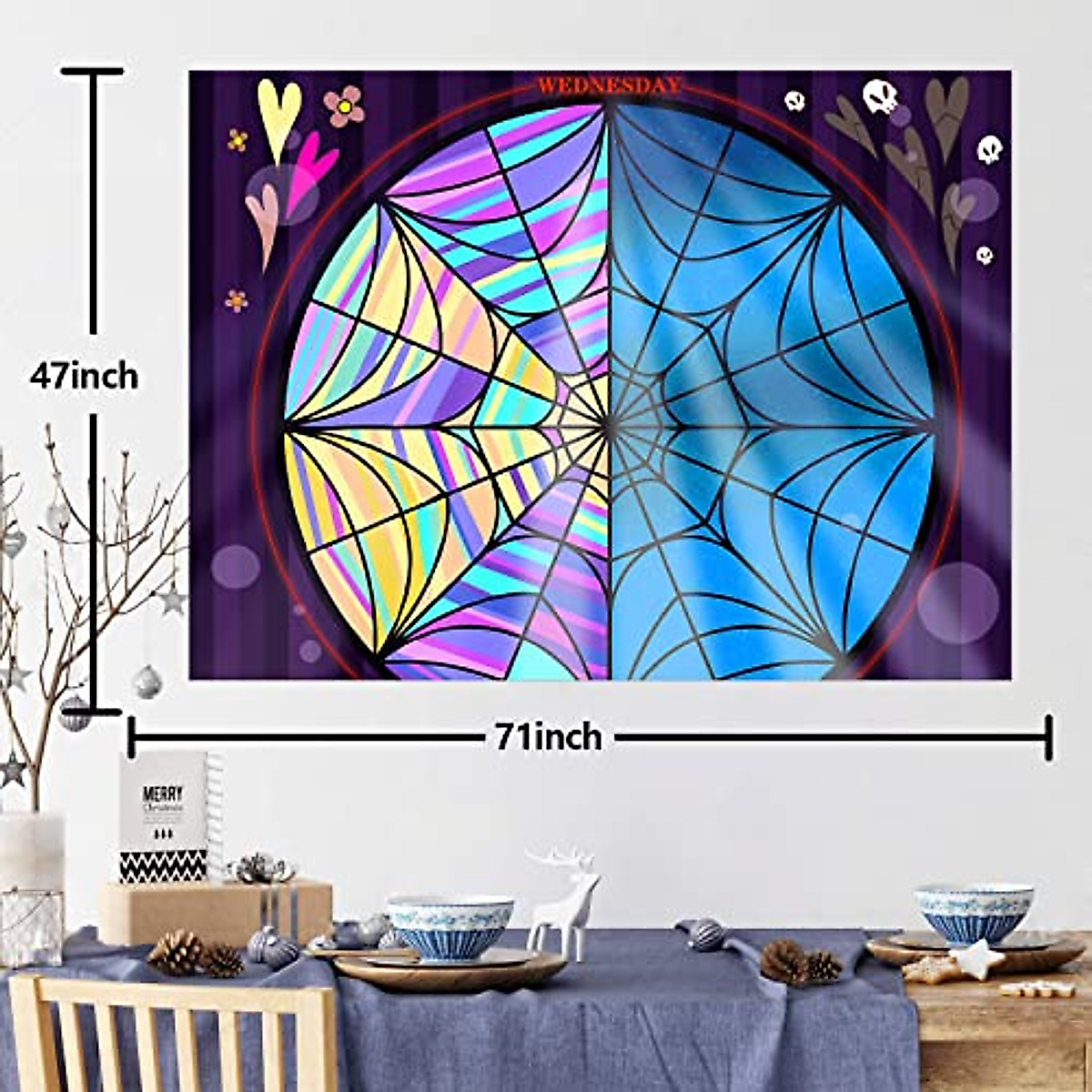 Wednesday Banner Happy Birthday Backdrop Horror Fantasy TV Drama Theme for Boys Girls Fans Room Bedroom Playroom College Dorm and Apartment Decor Wednesday Party Supplies Birthday Party Decorations