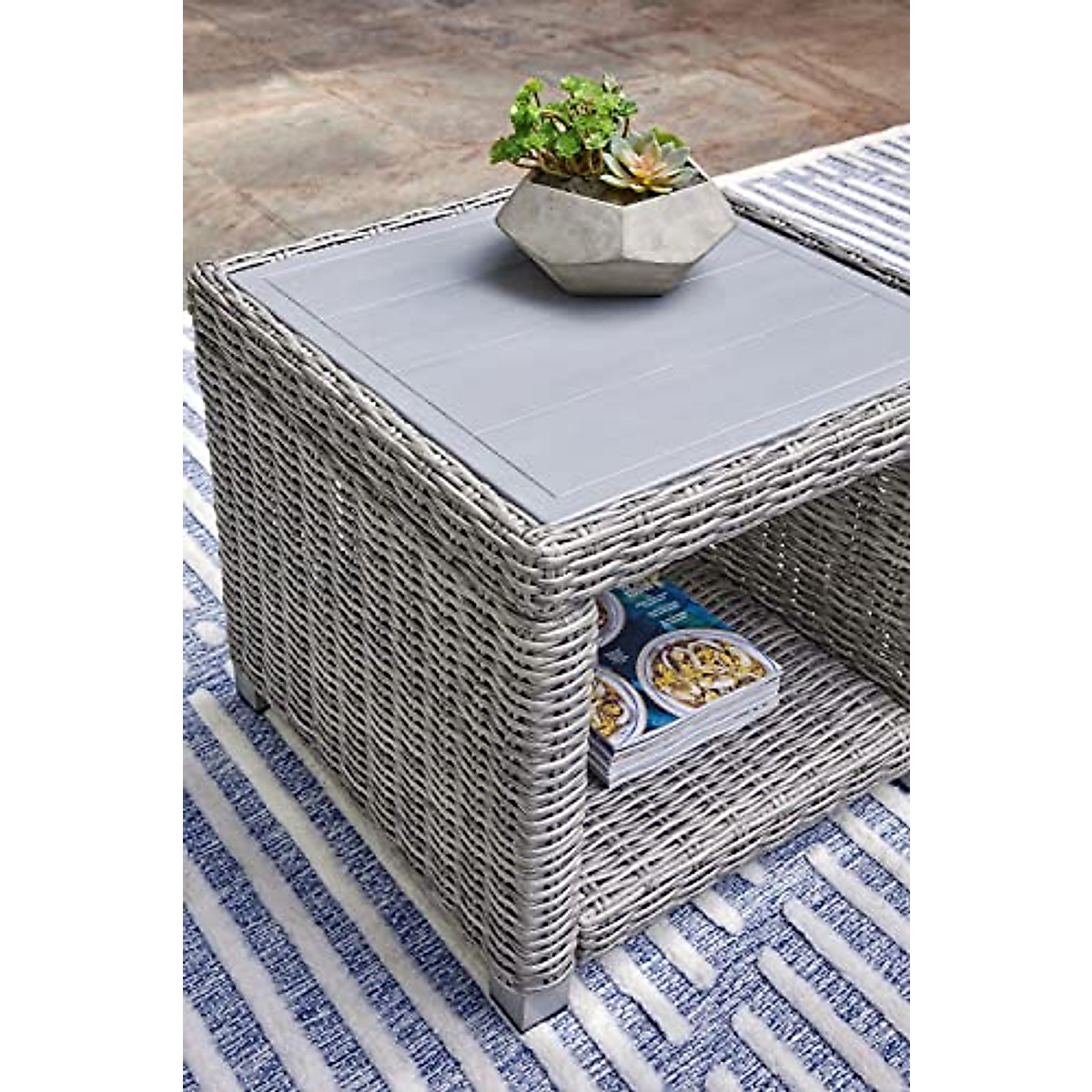 Signature Design by Ashley Naples Beach Casual Outdoor End Table, Light Gray