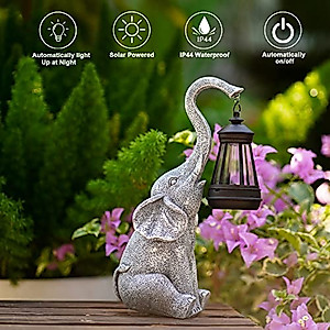 Goodeco Elephant Statue with Solar Lantern - Ideal Gifts for Women, Mom or Birthday, Beautifully Crafted Elephant Lamp Outdoor Statues, Garden Decor Made Easy (Elephant)