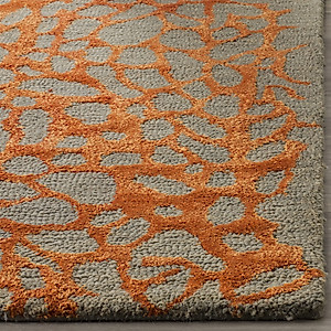 SAFAVIEH Blossom Collection Runner Rug - 2'3" x 6', Grey & Orange, Handmade Wool & Viscose, Ideal for High Traffic Areas in Living Room, Bedroom (BLM695C)