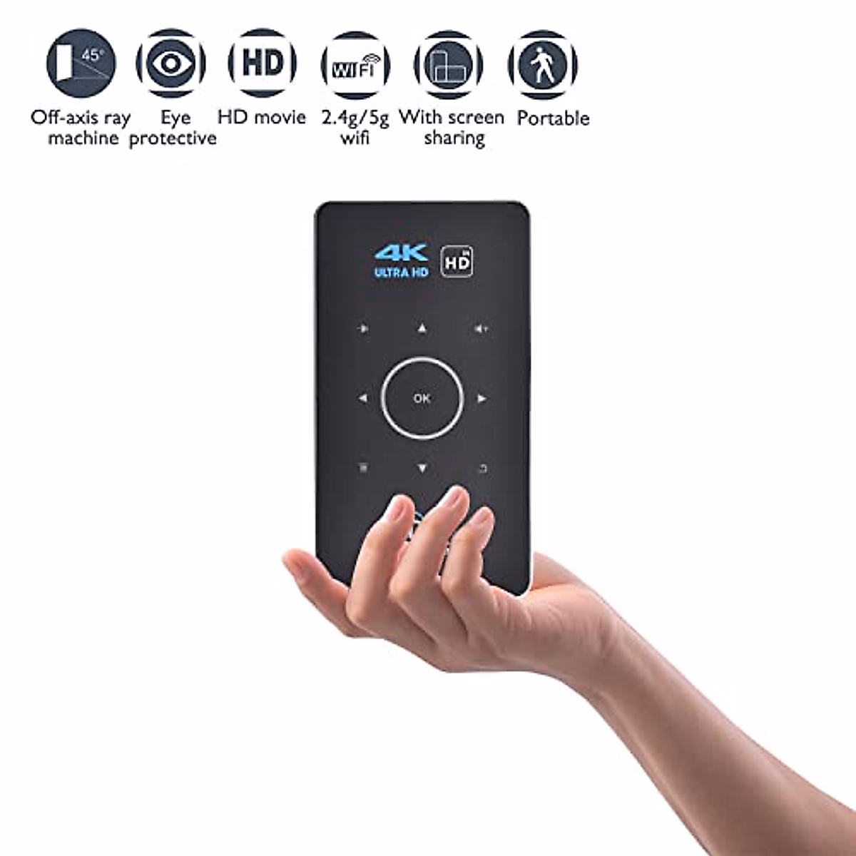 Android Smart DLP Mini Projector,4K LED 1080P WiFi Bluetooth Pocket Projector HD Home Theater Movie Family Cinema, Support WiFi/HDMI/Bluetooth/USB/TF Card/Audio Cable incluidng Tripod Stand