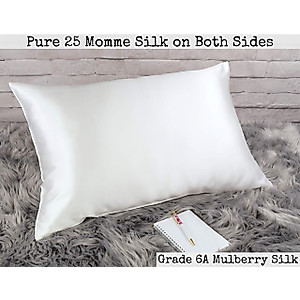 Celestial Silk 100% Silk Pillowcase for Hair Luxury 25 Momme Mulberry Silk, Charmeuse Silk on Both Sides Envelope Closure -Gift Wrapped- (Queen, Natural Undyed White)