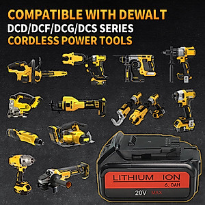 EOHJAR 2 Pack 20V 6.0Ah Replacement Battery Compatible with Dewalt 20V Battery Max XR Lithium ion DCB204 DCB206 DCB200 DCB180 DCD985B DCD771C2 DCS355D1 DCD790B