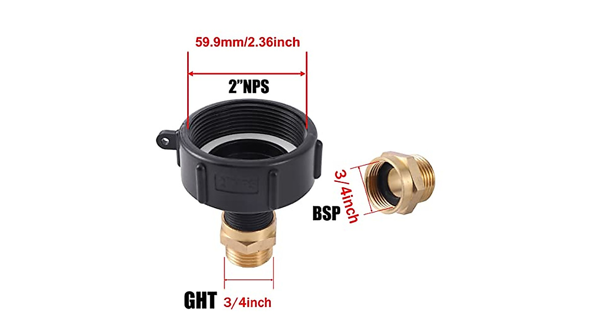 FOGWOWO IBC Tote Drain Adapter 2" to 3/4" Garden Hose Fitting