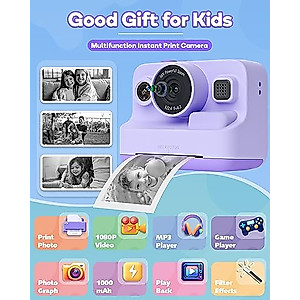Dylanto Instant Print Camera for Kids,2.4 Inch Screen Kids Instant Cameras, Christmas Birthday Gifts for Girls Age 3-12, Portable Toddler Toy for 3 4 5 6 7 8 9 10 Year Old Girls Boys Purple
