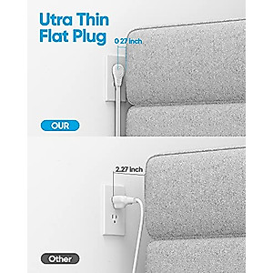 Flat Plug Power Strip - 6 Outlets 3 USB Ports (1 USB C) with 4.5ft Flat Extension Cord, Wall Mountable, Low Profile for Narrow Spaces in Kitchen Bedroom, Cruise Ship Travel Dorm Room Essentials