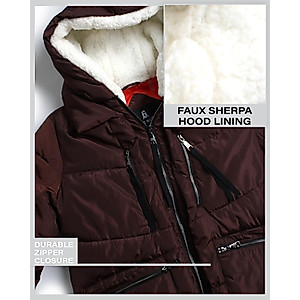 Steve Madden Women's Long Parka - Insulated Quilted Puffer Winter Coat for Women with Faux Sherpa Hood (Sizes: S-XL), Size Medium, Brown