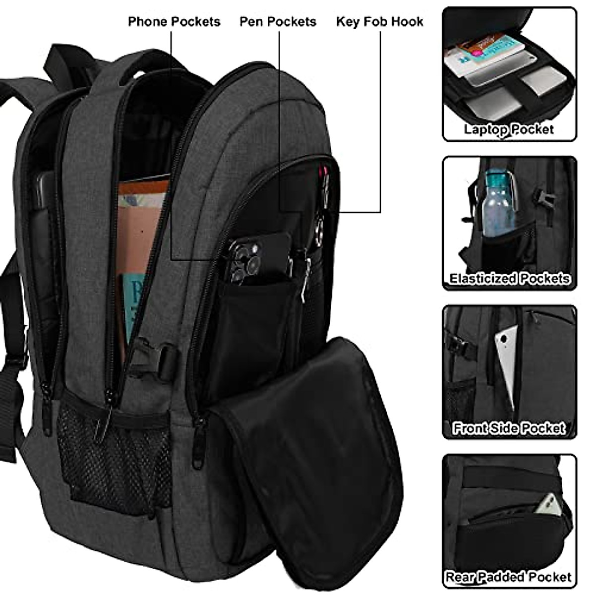 dvarn Laptop Backpack for Men and Women,Waterproof Travel Laptop Backpack with USB Charging Port,Anti Theft College Backpack (Black)