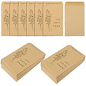 Whaline 200 Pack Wedding Favor Seed Packets Self-Adhesive Let Love Grow Kraft Envelope Rustic Small Flower Seeds Storage Packets for Garden Office Wedding Gift Party Favors, 3.5 x 2.4 Inch