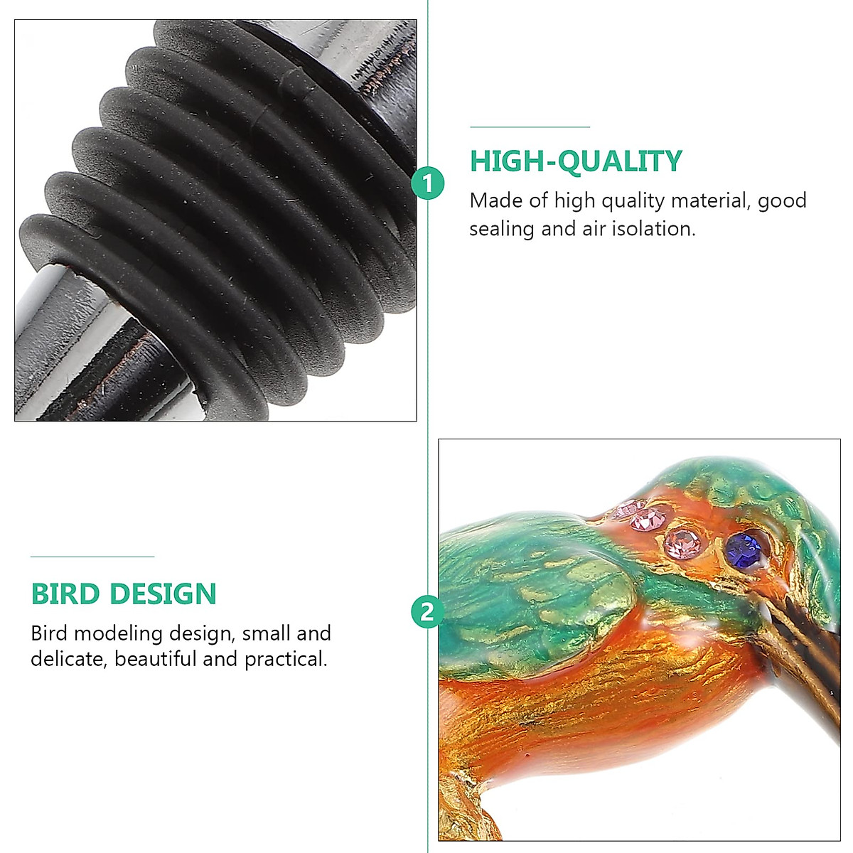 Cabilock Bird Wine Bottle Stopper Zinc Alloy Metal Wine Bottle Stopper with Ceramic Kingfisher Bird Figurine Metal Vacum Wine Stopper Wine Glass Corks Patry Favor Gift Golden