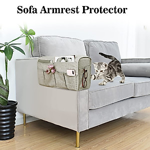 Joywell Anti-Slip Armrest Covers with 8 Pockets for Sofa Couch, Armchair Caddy & Organizer for Remote Control, Phone, iPad, Super Durable Arm Protector for Dog, Cat, Pets, 1 Pcs, Silver Grey