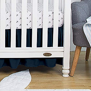 Crib Bed Skirt Dust Ruffle BedSkirt Split Corner 100% Cotton Nursery Crib Toddler Bedding Skirt for Baby Boys or Girls, 14" Drop Navy Blue