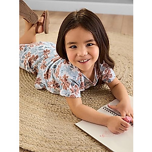 Simple Joys by Carter's Girls' Short-Sleeve Shirts and Tops, Pack of 3, Brown Dots/Denim/White Floral, 7