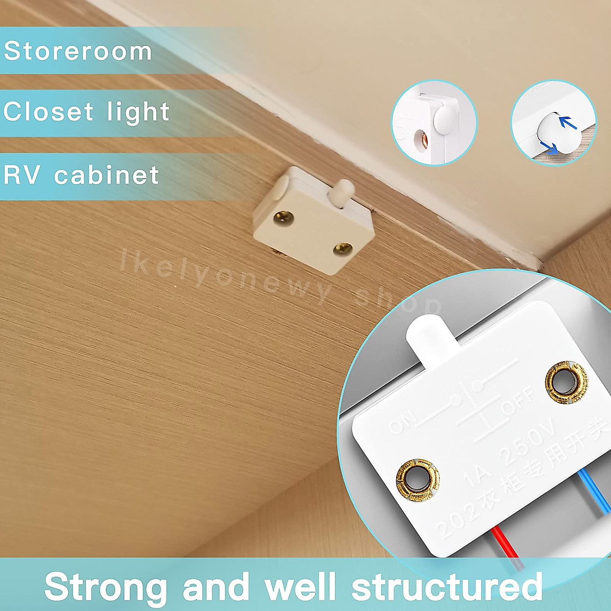 6Sets Wardrobe Closet White Electrical Light Switches Normally Closed Lamp Switch,for Cabinet Lights Closet Doors Closet Lights Wardrobe Cabinet Pantry Closet Pantry Light On Off Switch