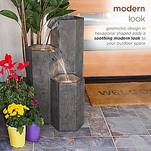 Alpine Corporation 25" Tall Indoor/Outdoor 3-Tier Hexagonal Columns Fountain with LED Lights