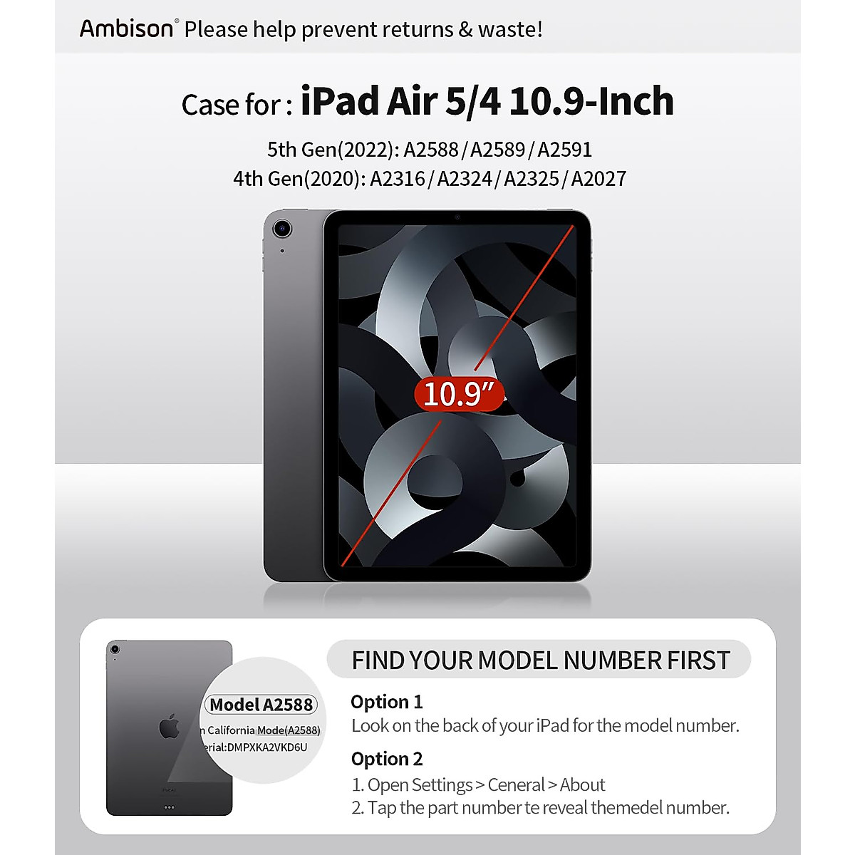 iPad Air 5/4 Case 10.9'' 2022/2020, iPad Pro 11 Case 2021/2020/2018, [Kid Proof] Ambison Full Body Protective Case with 9H Tempered Glass Screen Protector, 360° Rotatable Kickstand/Hand Strap (Black)