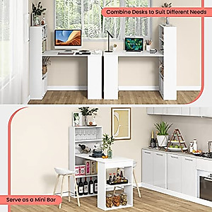 IFANNY 48 Inch Computer Desk with Bookshelf, Reversible Home Office Desk with Open Shelves & CPU Stand, Modern Space-Saving Writing Desk Computer Workstation for Study, Living Room (White)