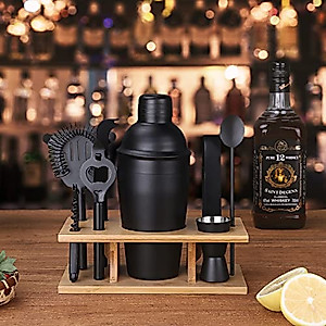 JNWINOG 9Pcs-Cocktail Shaker Set Bartending Kit Cocktail Bar Set Cocktail Mix Drink Making Kit Professional Bar and Home Drink Bar Tools for Bartender (Matte Black)