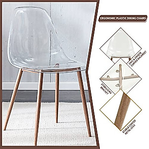 Glass Dining Table Set for 4, 51 inch Dining Table & Chair Sets with Dark Wood Metal Legs for Kitchen, Modern Rectangle Tempered Glass Table Top and Transparent Plastic Dining Chair for Dining Room
