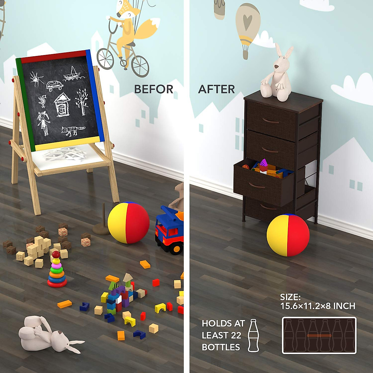 ROMOON Dresser for Bedroom, Small Dresser with 4 Storage Drawers, Chest of Fabric Drawers with Sturdy Steel Frame and Wood Top for Closet, Living Room, Hallway, Entryway (Brown)