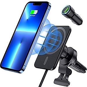 MagSafe Car Mount Charger, Magnetic Wireless Car Charger, MagSafe Car Charger, Air Vent Magnetic Car Mount Phone Holder Charger Compatible with MagSafe iPhone 14 13 12 Series, with 25W PD Car Charger