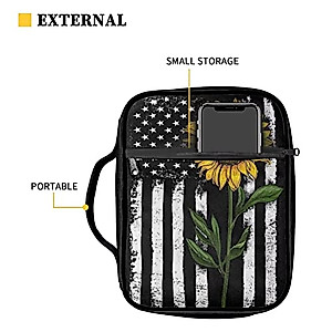 POLERO American Flag Sunflower Bible Cover for Women Bible Book Protective Carrying Case with Pocket USA Flag Bible Bag