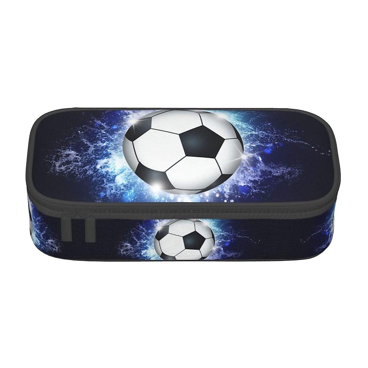 SNAPMADE Soccer Ball Pencil Box Sports Pencil Case for Boys Men, Large Capacity Durable Blue Black Pencil Pouch Storage Pen Bag Stationary Case with Double Zippers
