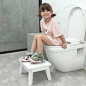 HOUCHICS White Step Stool,One Step Stool for Adult Kids,Wood Bedside Step Stool for Kitchen,Bathroom,Bedroom(White)