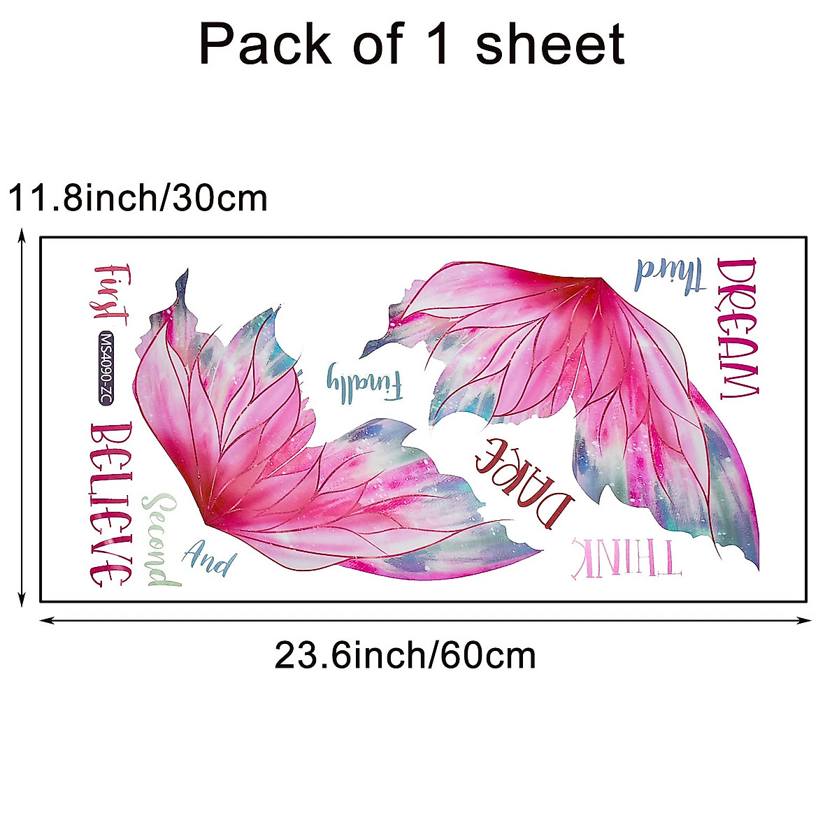 Pinenjoy Pink Butterfly Quotes Wall Decal Think Believe Dream Dare Inspirational Saying Wall Stickers Self-Adhesive Vinyl Wall Decor for Women Girls Bedroom Living Room Nursery