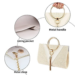 GripIt Straw Clutch Purse Women Straw Envelope Bag Wallet Summer Beach Handbag,White