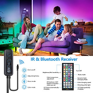 Nexillumi 50Ft LED Strip Lights Phone App Control with IR Remote Built-in Mic Music Sync LED Lights for Bedroom, Dorm Room, Home Decoration (50Ft APP+ Remote+ Mic Control)