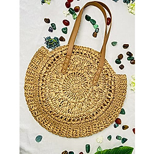 Seamido Straw Bag Handwoven Beach Bags Corn Straw Tote Woven Shoulder Bag For Women (Khaki, Pattern)