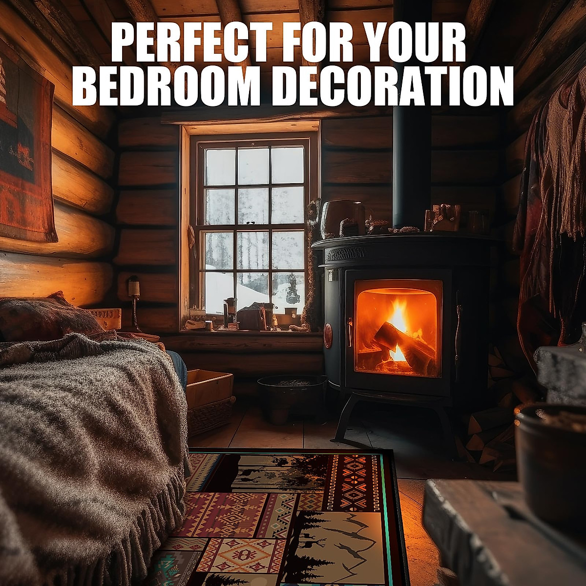 Timgle Cabin Area Rug Rustic Wildlife Area Rug Entryway Rugs, Kitchen Rugs, Bathroom Rugs. Reversible, Rustic, Country, Primitive, Farmhouse Decor(3' x 5')