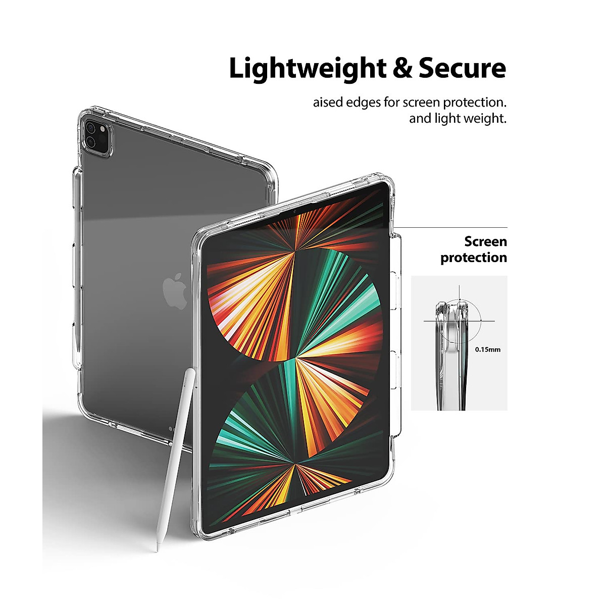 Ringke Fusion Plus [Case + Pencil Holder] Compatible with iPad Pro 12.9 Case (6th Generation 2022, 5th Generation 2021) Transparent Hard Back Shockproof Double Air Pocket Bumper - Clear