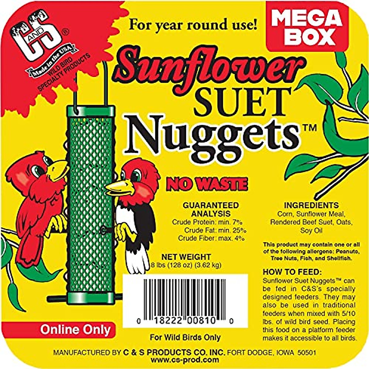 C&S Wild Bird Sunflower Suet Nuggets Mega Box, 8 Pounds