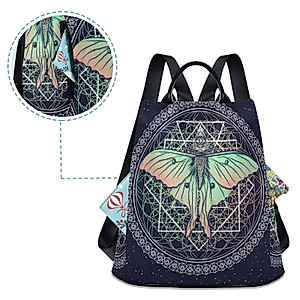 ALAZA Beautiful Night Moth Boho Backpack Purse for Women Travel Bag Anti Theft Back Pack Fashion Shoulder Bag with Adjustable Straps