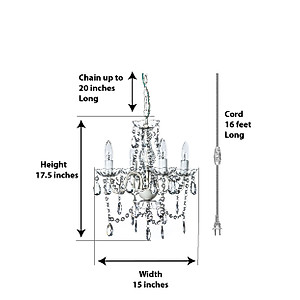 gypsy color The Original Brink House Plug-in 4 Light Crystal White Hanging Chandelier H17.5”xW15”, White Metal Frame with Clear Glass Stem and Acrylic Crystals
