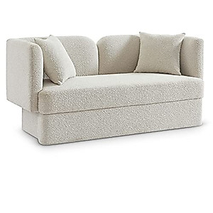 Meridian Furniture 616Cream-L Marcel Collection Modern | Contemporary Loveseat with Rich Cream Boucle Fabric, Curved Back, 68" W x 28" D x 32" H, Cream