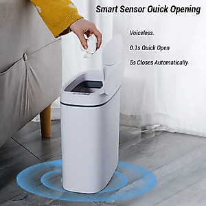 ALEEIK Motion Sensor Trash Can with Lid,3.7 Gallon Automatic Touchless Trash Can Slim Smart Plastic Narrow Trash Bin Wastebasket Rechargeable Waterproof Garbage Can, Gray