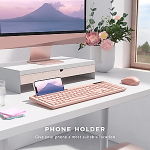 Wireless Keyboard and Mouse for MacBook, Vivefox Pink Wireless Keyboard with Phone Holder USB A & Type C Receiver Rose Gold Keyboard and Mouse for Windows, Mac, MacBook/Air/Pro Computer