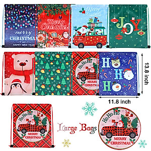 Buryeah 32 Pieces Christmas Drawstring Gift Bags 13.7 x 11.8'' Santa Treat Bag Assorted Styles Wrapping Bag Reusable Xmas Snowman Tree Christmas Bags Bulk for Kids Holiday Party Favor Supplies Gifts