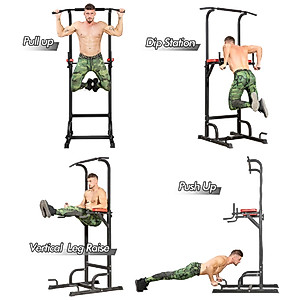 Power Tower, BangTong&Li Pull Up Bar Dip Station/stand for Home Gym Strength Training Workout Equipment(black+red)