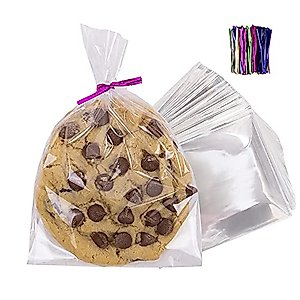 200 pack Clear Plastic Cellophane Bags 4x6 Goodie Bags Cookie bags | Candy Bags | Treat Bags with Ties | Clear Gift Bags with 4” Twist Ties!