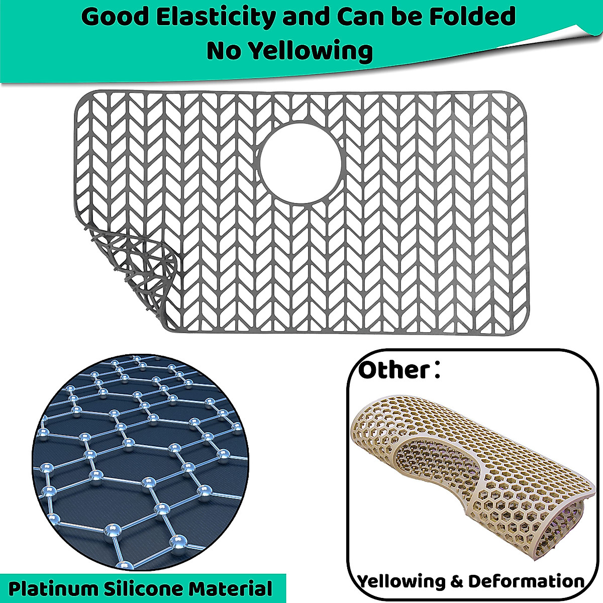 Sink Silicone Protector for Kitchen Sink 26''x14'' ，Back Drain Kitchen Sink Grid Fitting, Heat Resistant Non-Slip, Farmhouse Stainless Steel Porcelain Sink Bottom Sink Mat